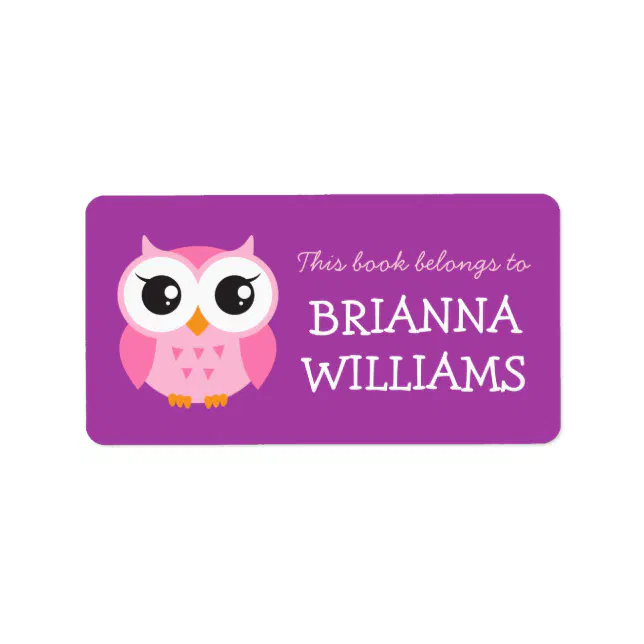 Pink owl bookplate book labels for kids | Zazzle