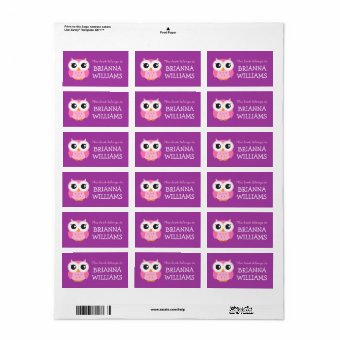 Pink owl bookplate book labels for kids | Zazzle