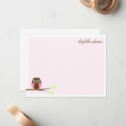 Pink Owl Flat Thank You Cards | Zazzle