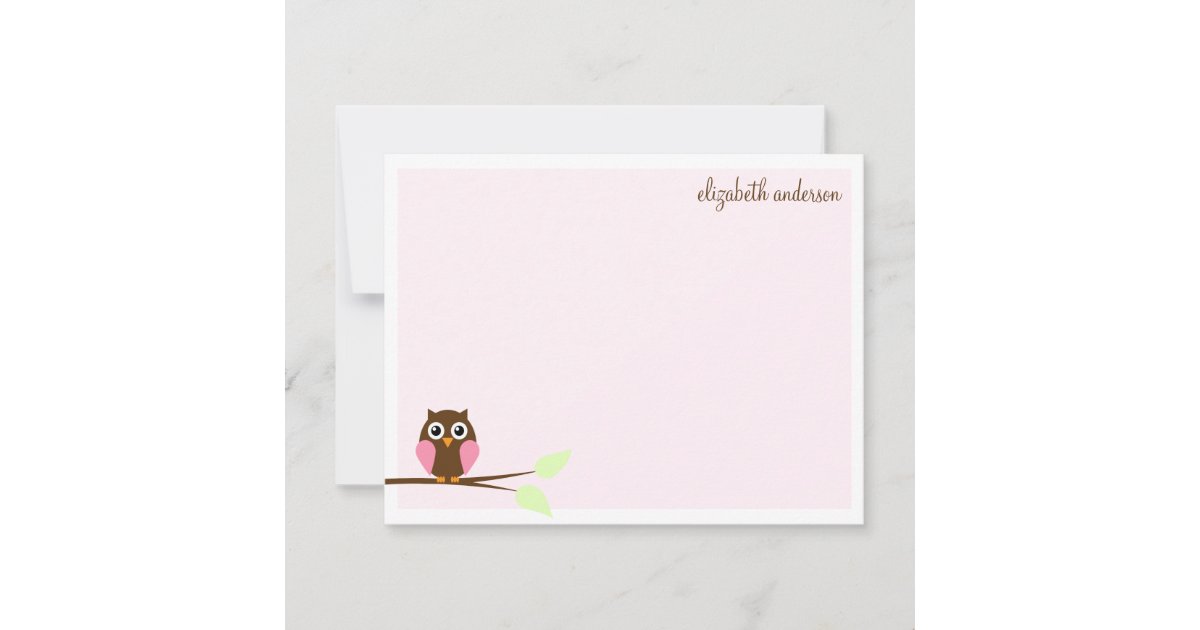 Pink Owl Flat Thank You Cards | Zazzle
