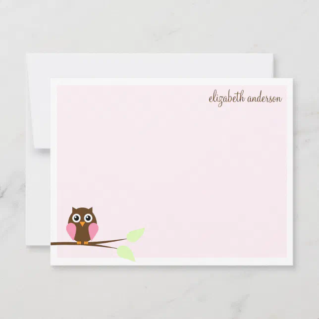 Pink Owl Flat Thank You Cards | Zazzle