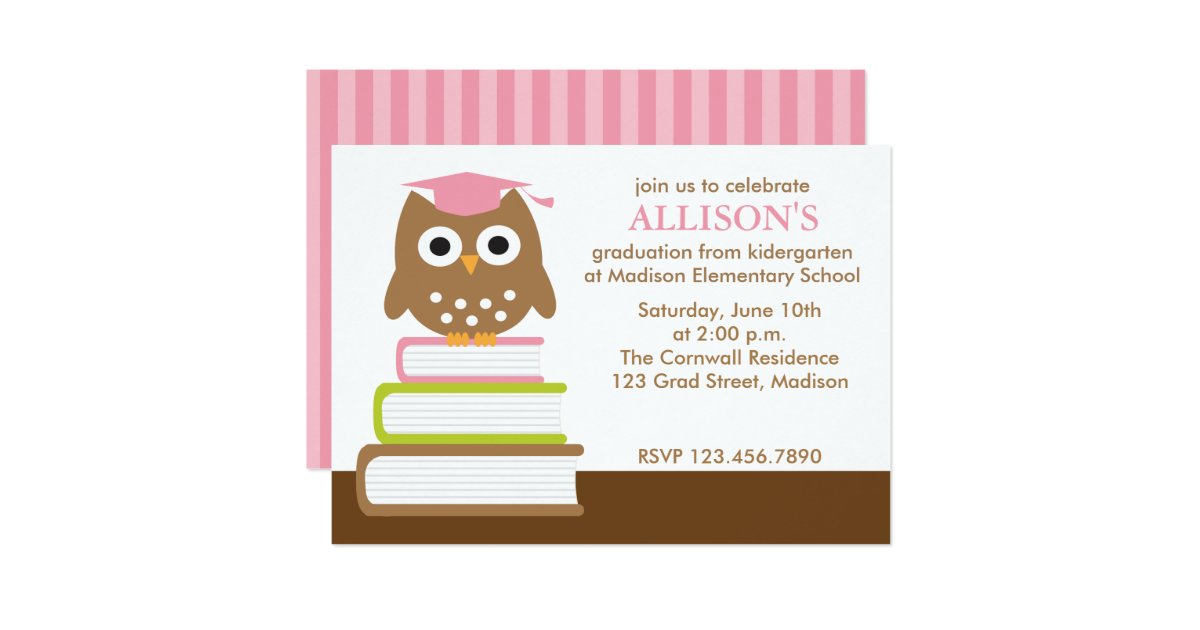 Pink Owl Girls Graduation Invitation | Zazzle.com
