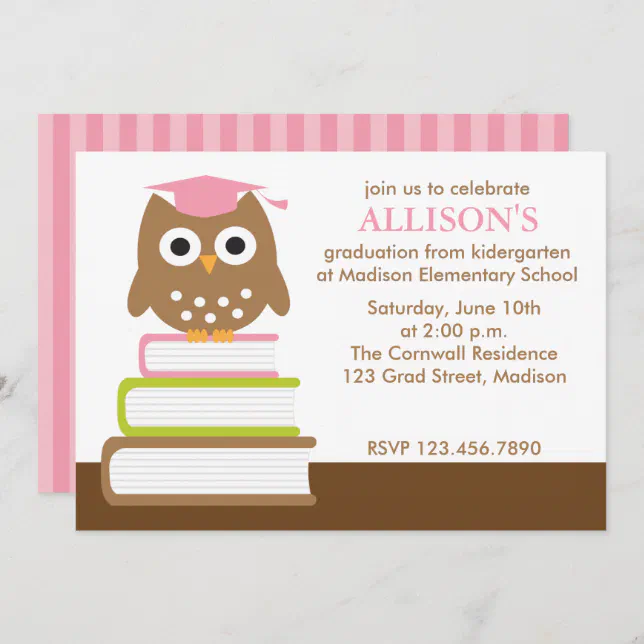 Pink Owl Girls Graduation Invitation | Zazzle