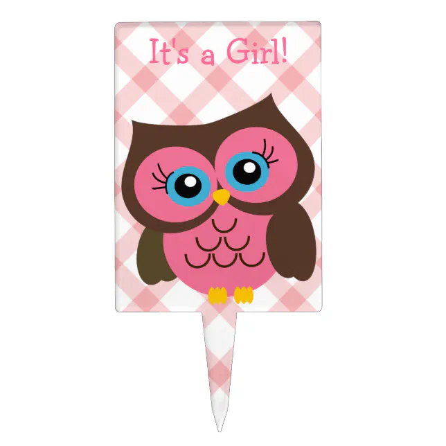 Pink Owl Its a Girl Baby Shower Cake Topper | Zazzle