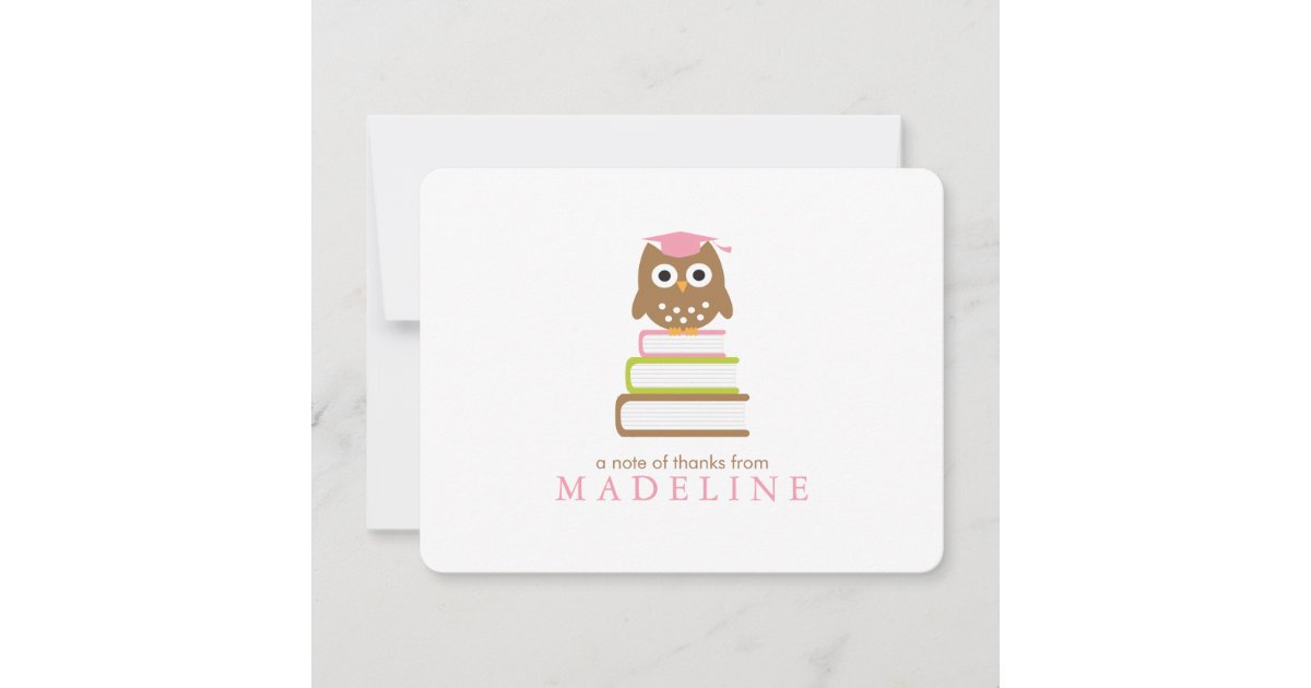 Pink Owl Kindergarten Graduation Thank You | Zazzle