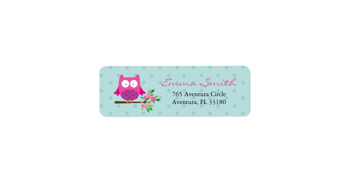 Pink Owl on a branch personalized address labels | Zazzle