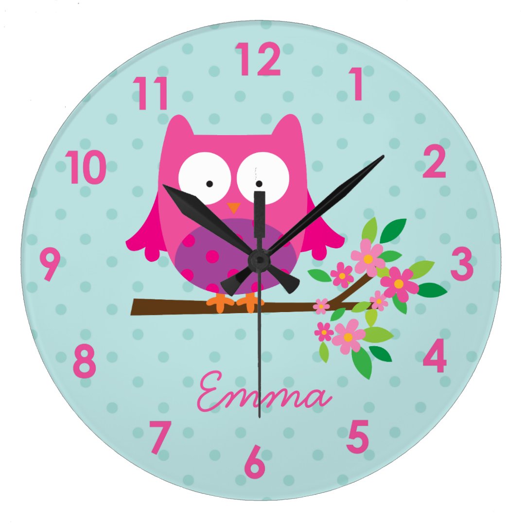 Pink Owl on a Branch personalized Wall Clock | Zazzle