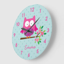 Pink Owl on a Branch personalized Wall Clock | Zazzle