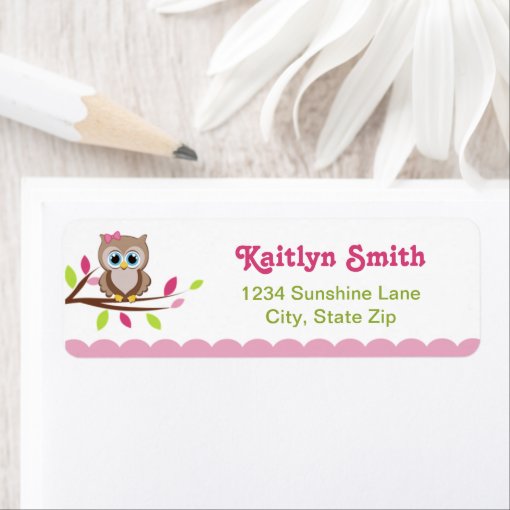 Pink Owl Return Address Label | Zazzle