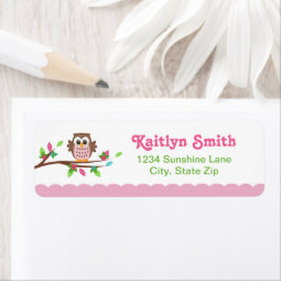 Pink Owl Return Address Label | Zazzle