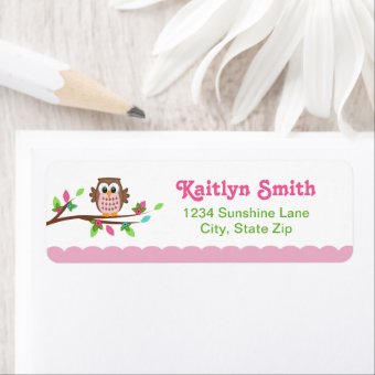 Pink Owl Return Address Label | Zazzle