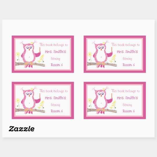 Pink Owl Teacher Library Stickers | Zazzle.com
