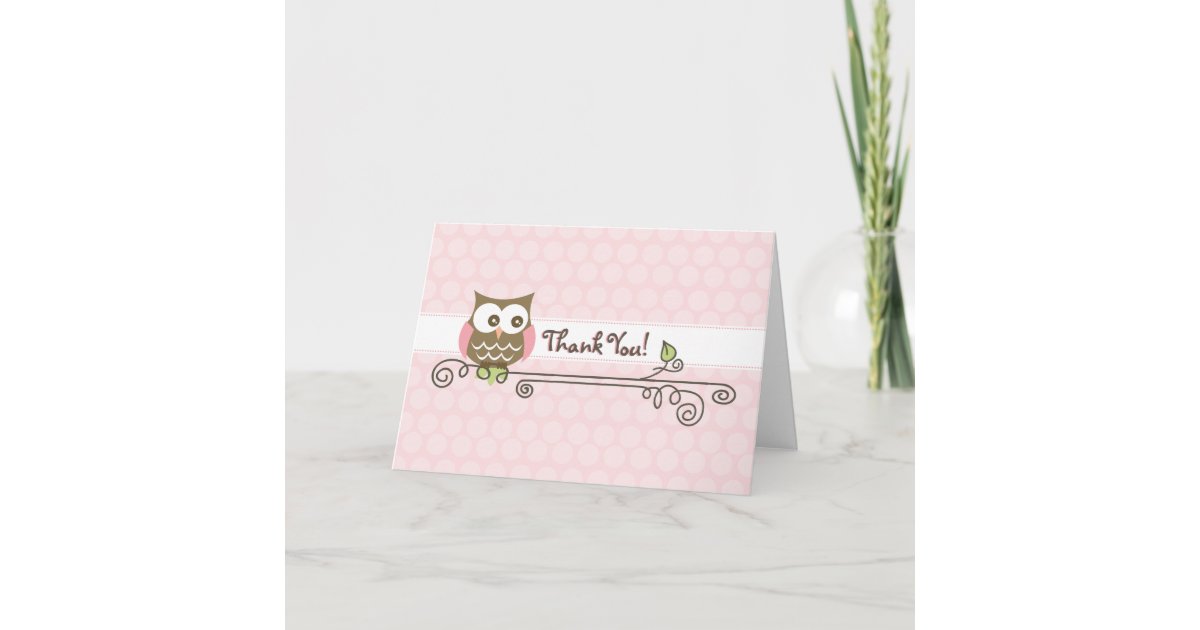 Pink Owl Thank You Card | Zazzle