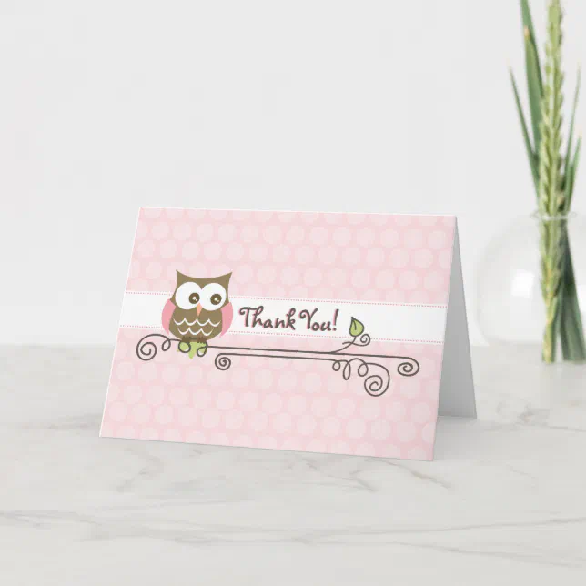 Pink Owl Thank You Card | Zazzle