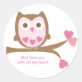 Pink Owl Valentines Day Classic Round Sticker | Zazzle