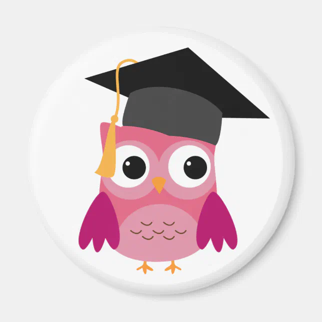 Pink Owl with Graduation Cap Magnet | Zazzle