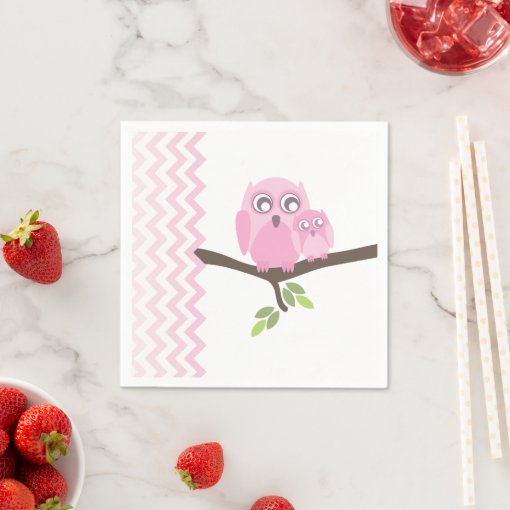 Pink Owls + Chevron Girl Baby Shower Napkins | Zazzle