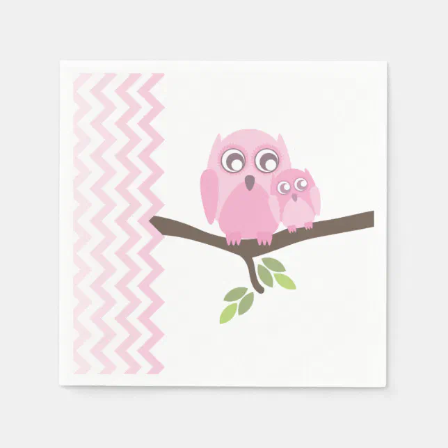 Pink Owls + Chevron Girl Baby Shower Napkins | Zazzle