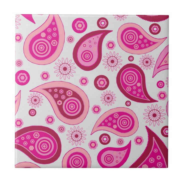 Pink Paisley Boho Pattern Ceramic Tile | Zazzle