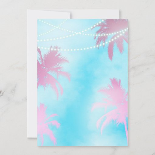Pink Palm Trees Blue Sky & Lights Birthday Party Invitation | Zazzle