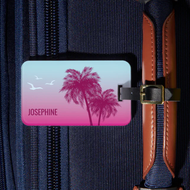 Pink Palm Trees Tropical Summer And Custom Name Luggage Tag | Zazzle