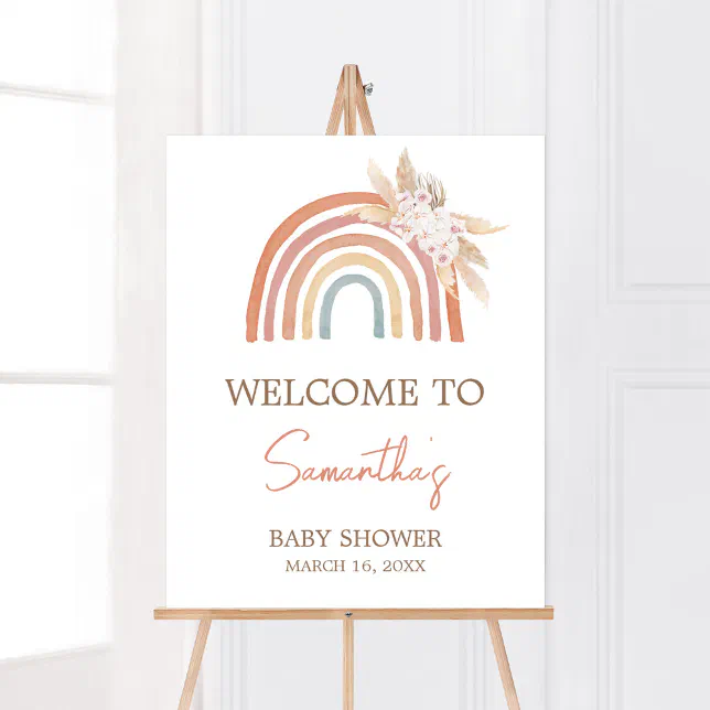 Pink Pampas Grass Boho Rainbow Welcome Poster | Zazzle