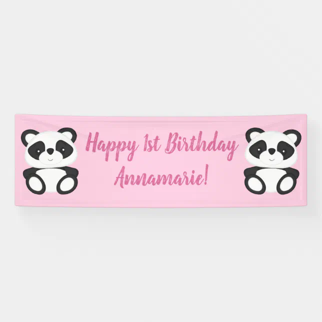 Pink Panda Bear Birthday Party Banner | Zazzle