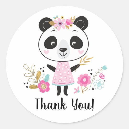 Pink Panda Thank You Adorable Girly Classic Round Sticker | Zazzle.com