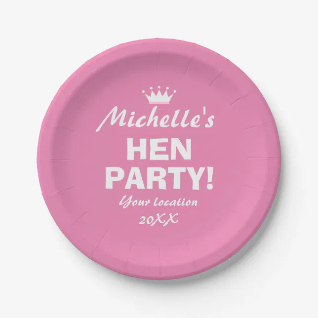 Pink paper plates for fun hen party night | Zazzle