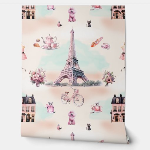 Pink Paris | Eiffel Tower French Themed Pattern Wallpaper | Zazzle