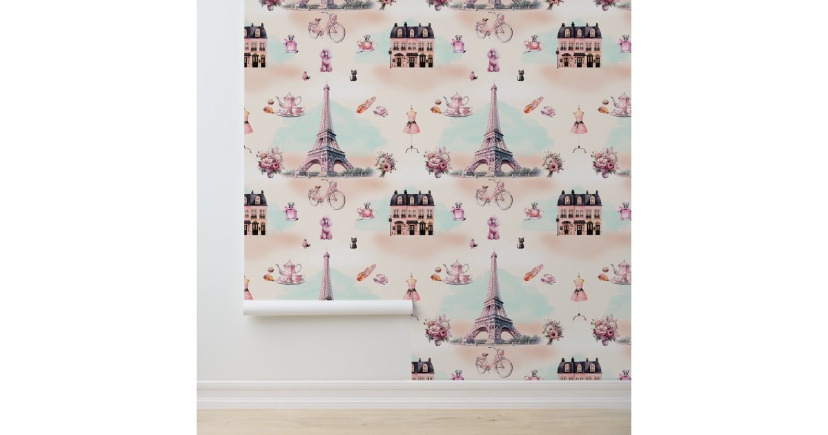 Pink Paris | Eiffel Tower French Themed Pattern Wallpaper | Zazzle
