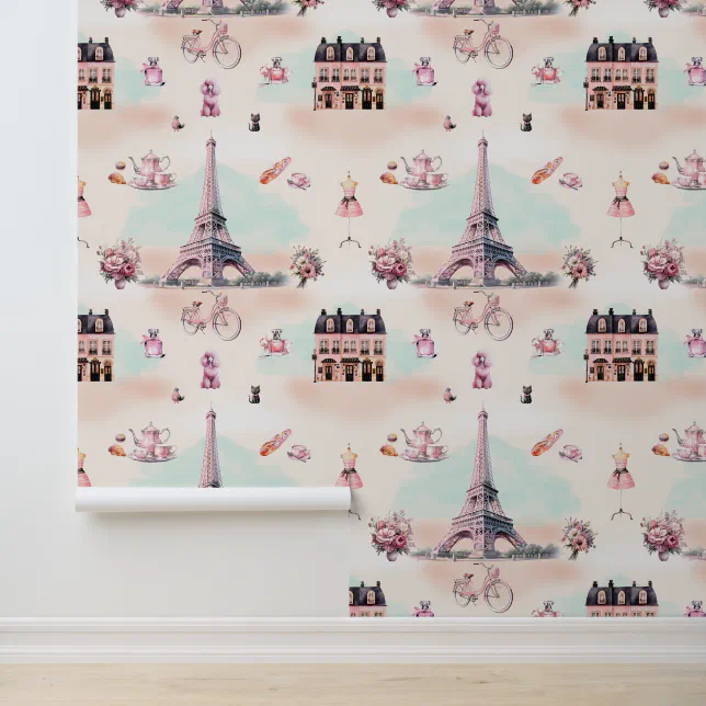 Pink Paris | Eiffel Tower French Themed Pattern Wallpaper | Zazzle