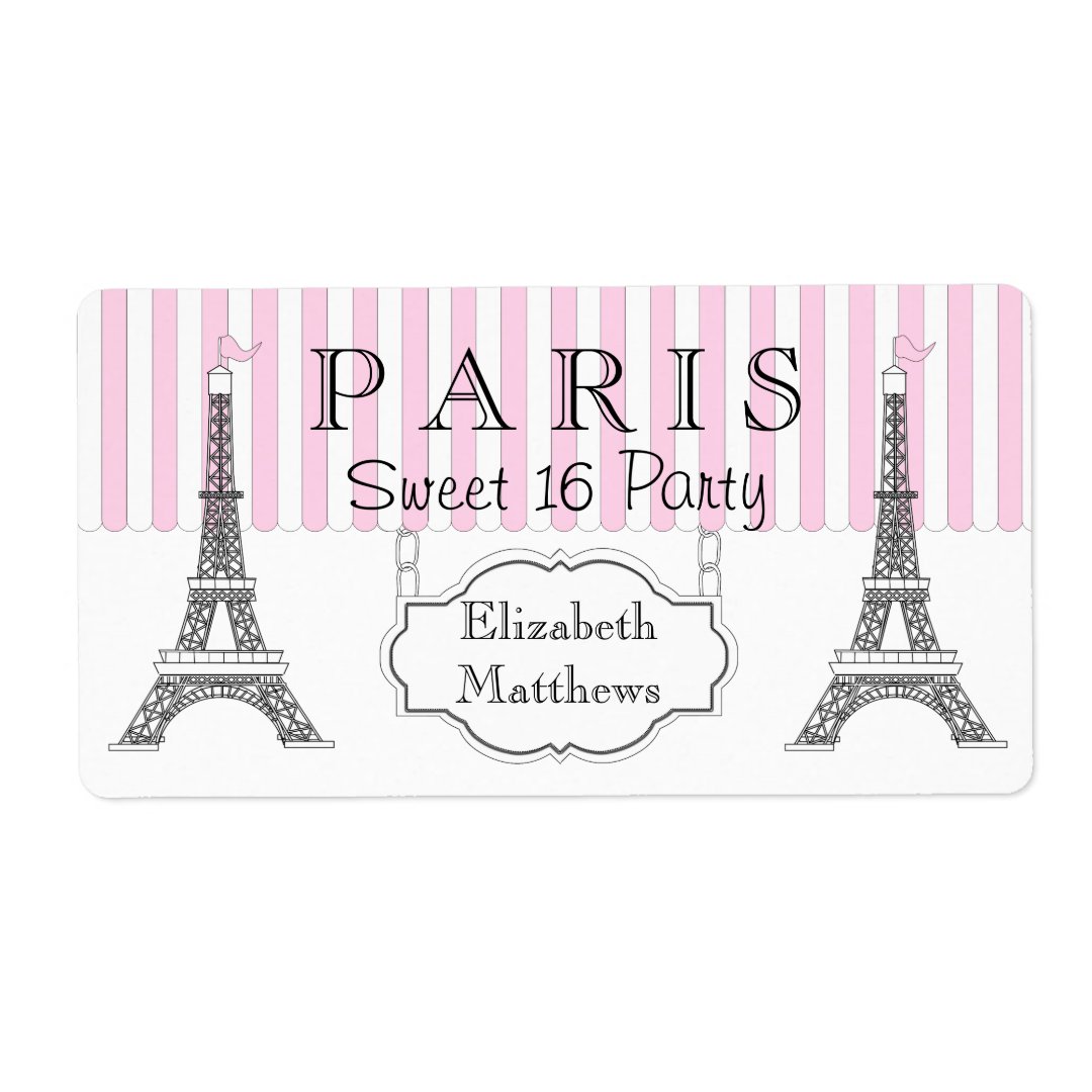 Pink Paris Eiffel Tower Sweet 16 Name Label | Zazzle