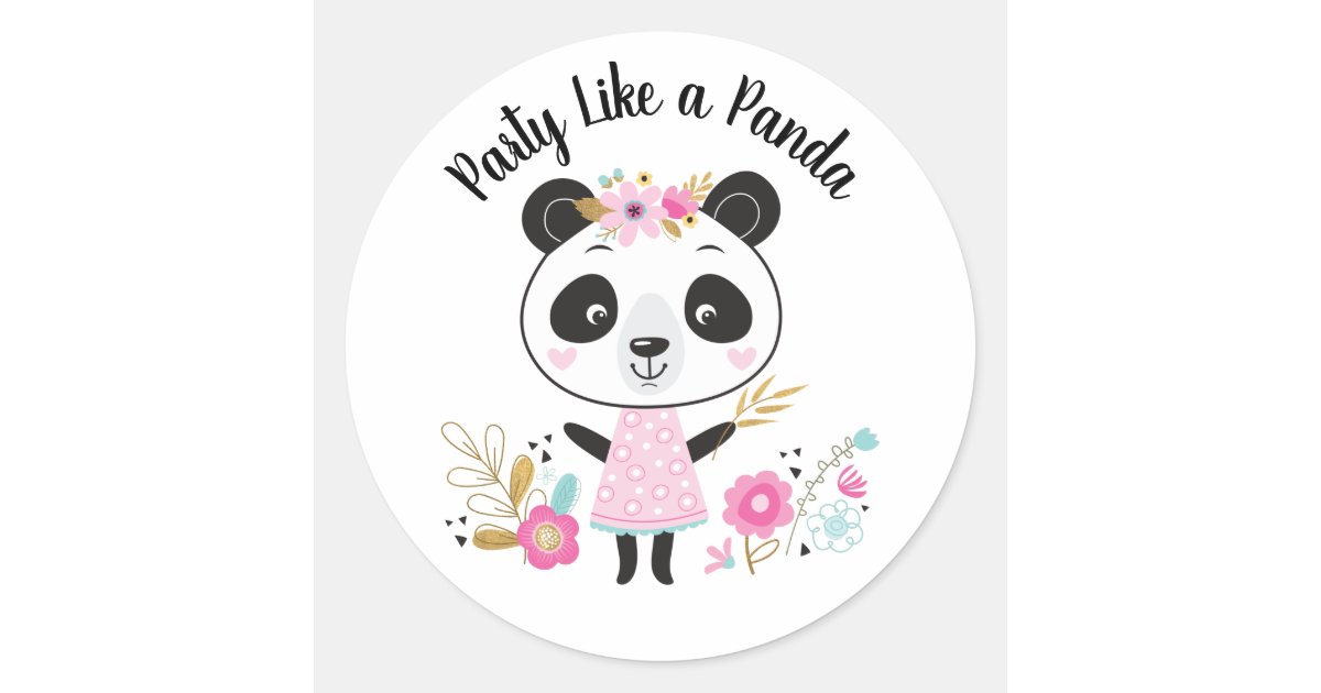 Pink Party Like a Panda Girly Classic Round Sticker | Zazzle