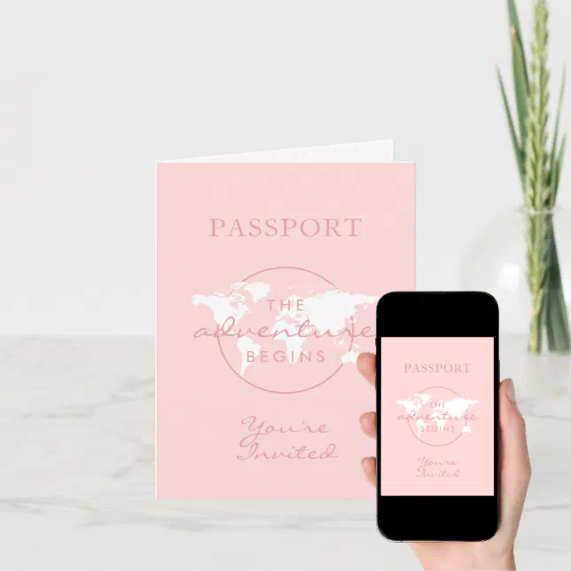 Pink Passport Travel Girl Baby Shower World Map Invitation | Zazzle