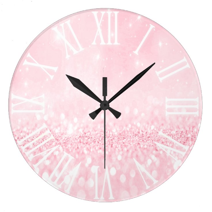 Pink Pastel Glitter effect White Spark Princess Gl Large Clock | Zazzle