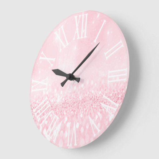 Pink Pastel Glitter effect White Spark Princess Gl Large Clock | Zazzle