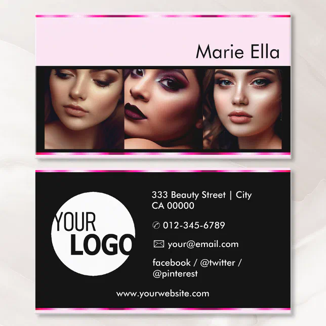 Pink Pastel Product Labels with Logo Photos Clean Business Card | Zazzle
