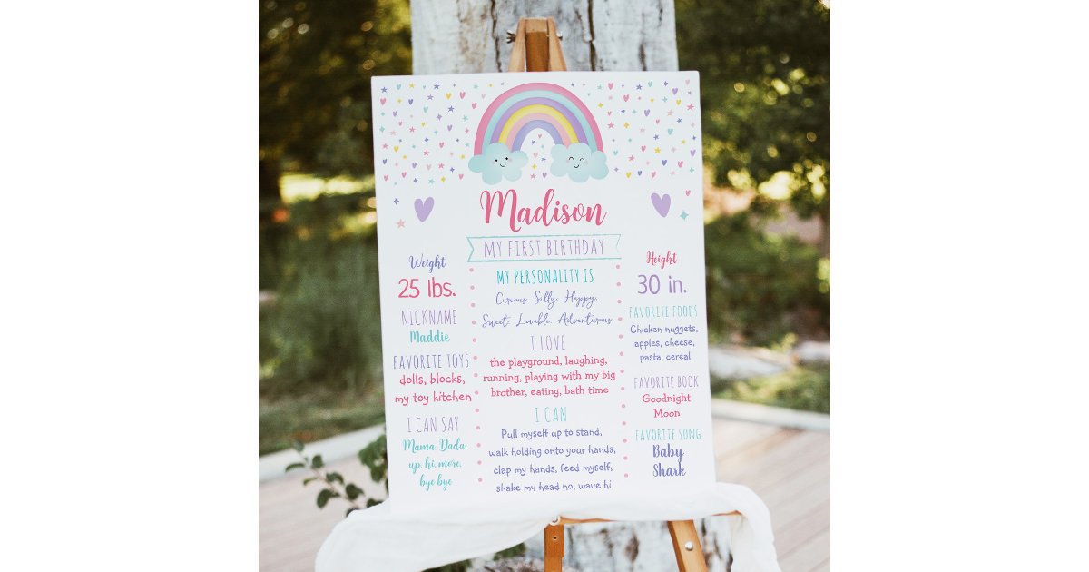Pink Pastel Rainbow Birthday Milestone Foam Board | Zazzle