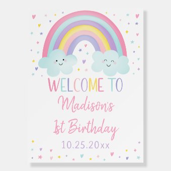 Pink Pastel Rainbow Birthday Welcome Foam Board | Zazzle