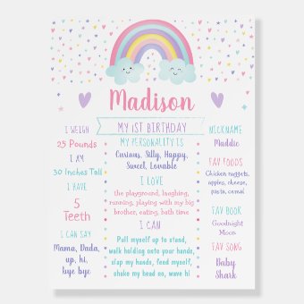 Pink Pastel Rainbow First Birthday Milestone Foam Board | Zazzle