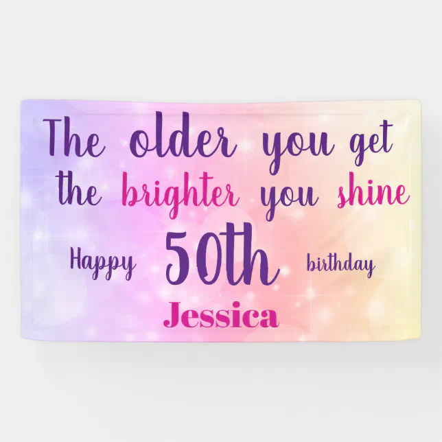 Pink pastel sparkly 50th Birthday personalised Banner | Zazzle