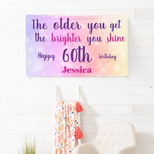 Pink pastel sparkly 60th Birthday personalised Banner | Zazzle