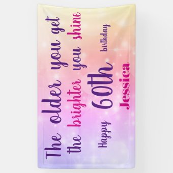 Pink pastel sparkly 60th Birthday personalised Banner | Zazzle