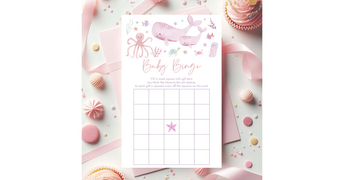 Pink Pastel Under The Sea Baby Shower Bingo Game | Zazzle