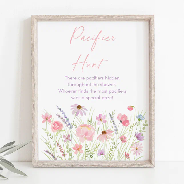 Pink Pastel Wildflower Baby Shower Pacifier Game Poster | Zazzle