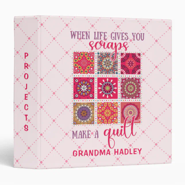 Pink Patchwork Quilt Personalized Project 3 Ring Binder | Zazzle