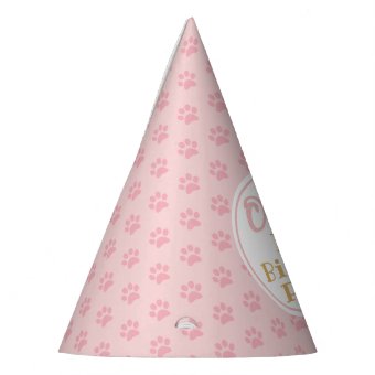 PINK PAW PRINT Girl's Birthday Paper Party Hat | Zazzle