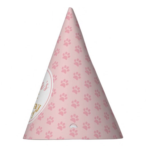 PINK PAW PRINT Girl's Birthday Paper Party Hat | Zazzle