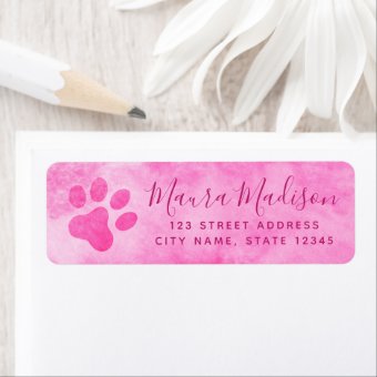 Pink paw print watercolor return address label | Zazzle